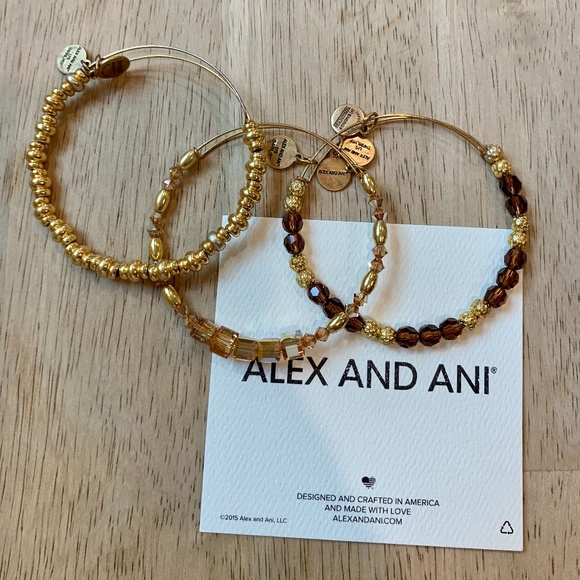 Alex and Ani | Jewelry | Alex And Ani Gold Beaded Bangle Set | Poshmark